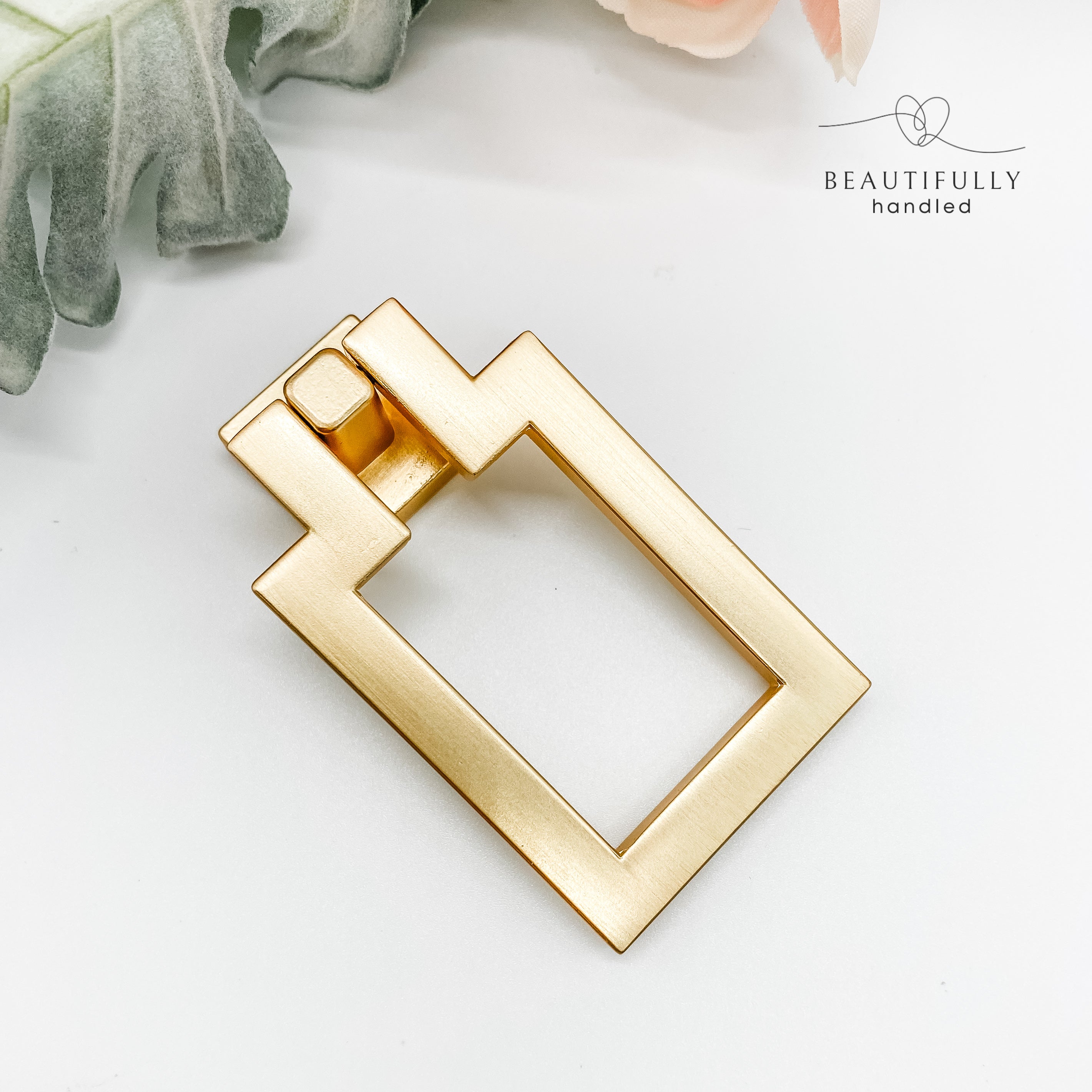 Brushed gold large rectangular drop ring pull handle - Beautifully Handled