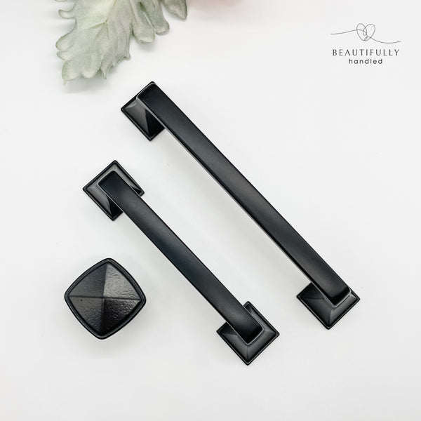 Black Hamptons kitchen handles - Beautifully Handled