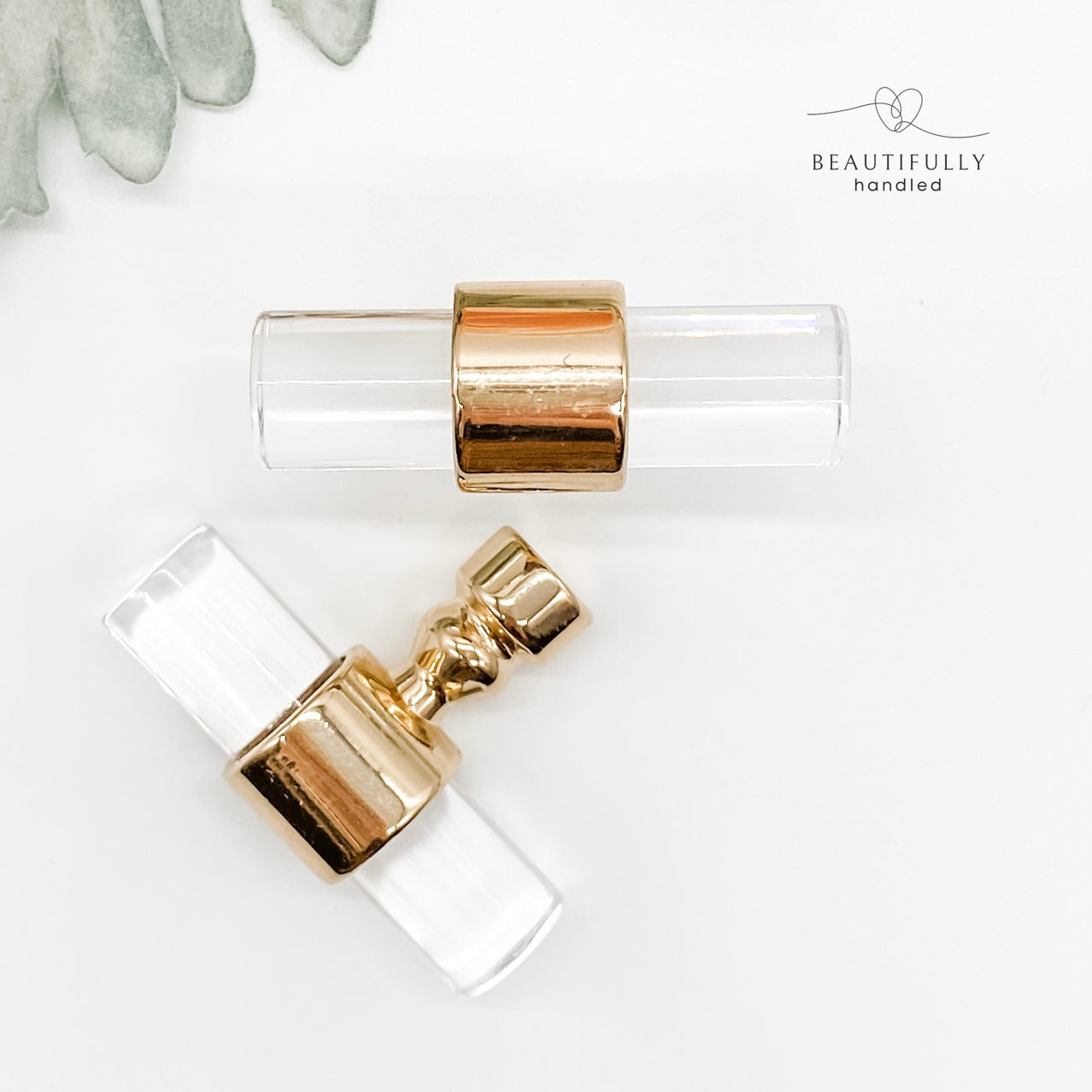 Clear Acrylic t-bar handles with Gold trim | Beautifully Handled